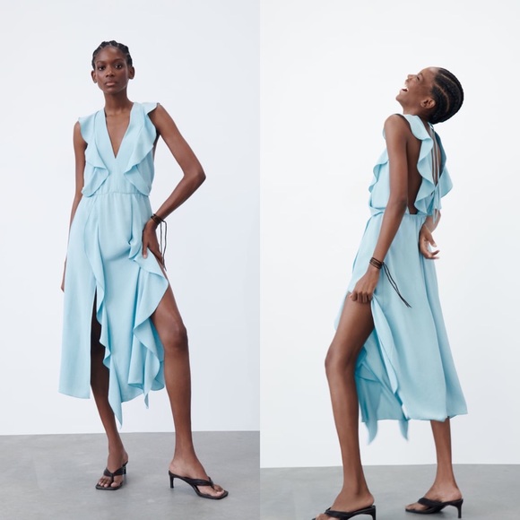 Zara | Dresses | Zara Flowy Pastel Blue Midi Dress | Poshmark